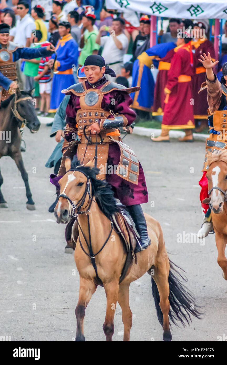 Ulaanbaatar, Mongolia - July 11, 2010: Rider during horseback riding ...