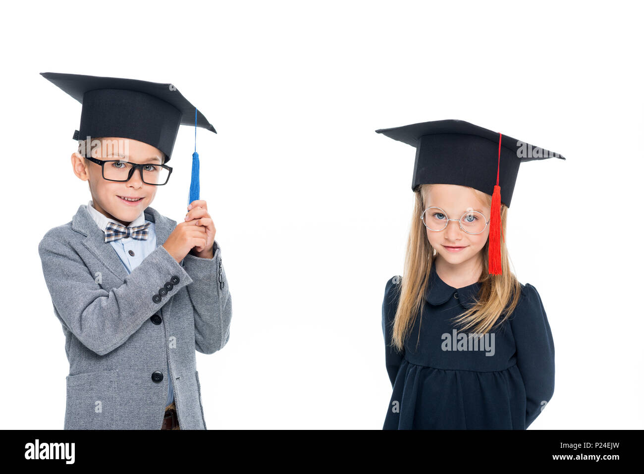 adorable pupils in graduation hats isolated on white Stock Photo - Alamy