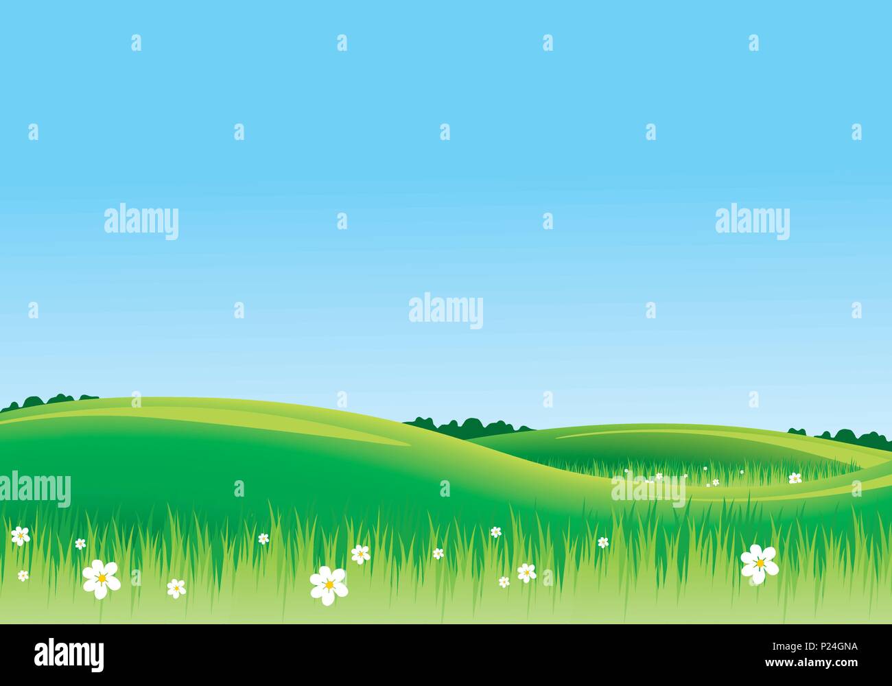 spring summer background with flowers and meadows hills Stock Vector ...