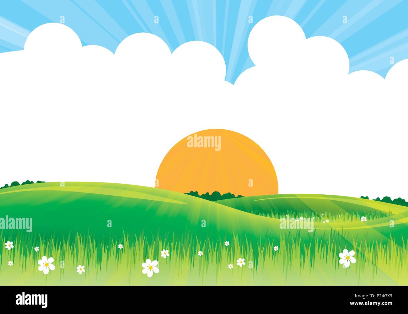 spring summer background with flowers and meadows hills Stock Vector ...
