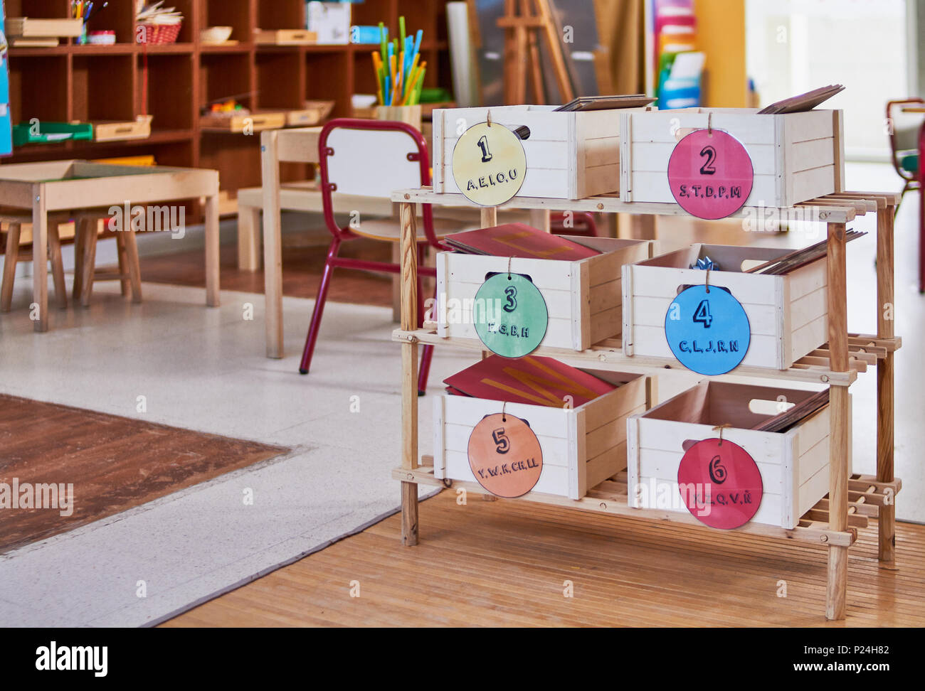 Wood Montessori pronunciation boxes Stock Photo - Alamy