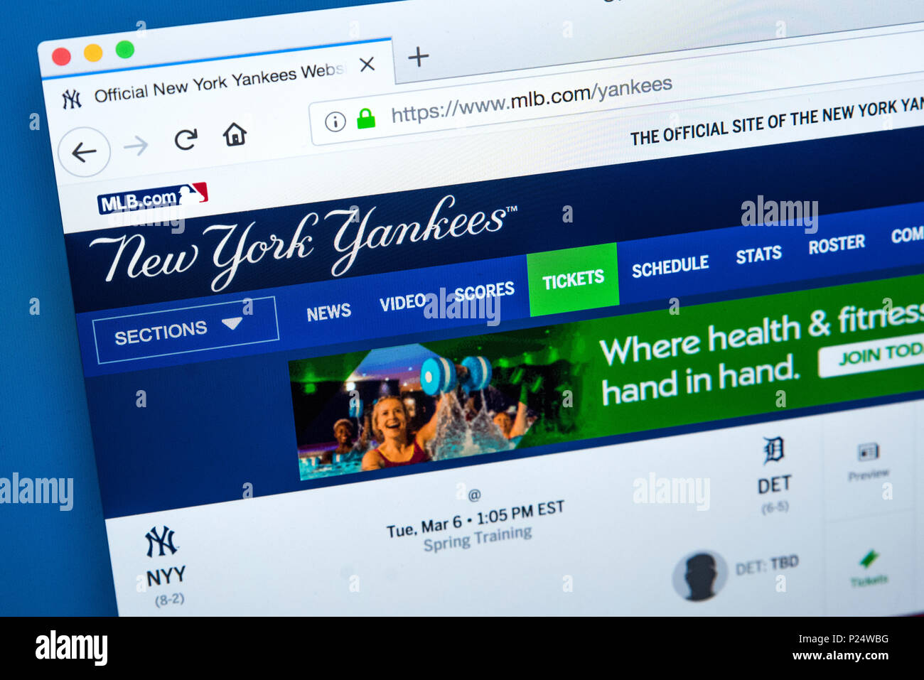 LONDON, UK - MARCH 5TH 2018: The homepage of the official website for the New York Yankees - the ...