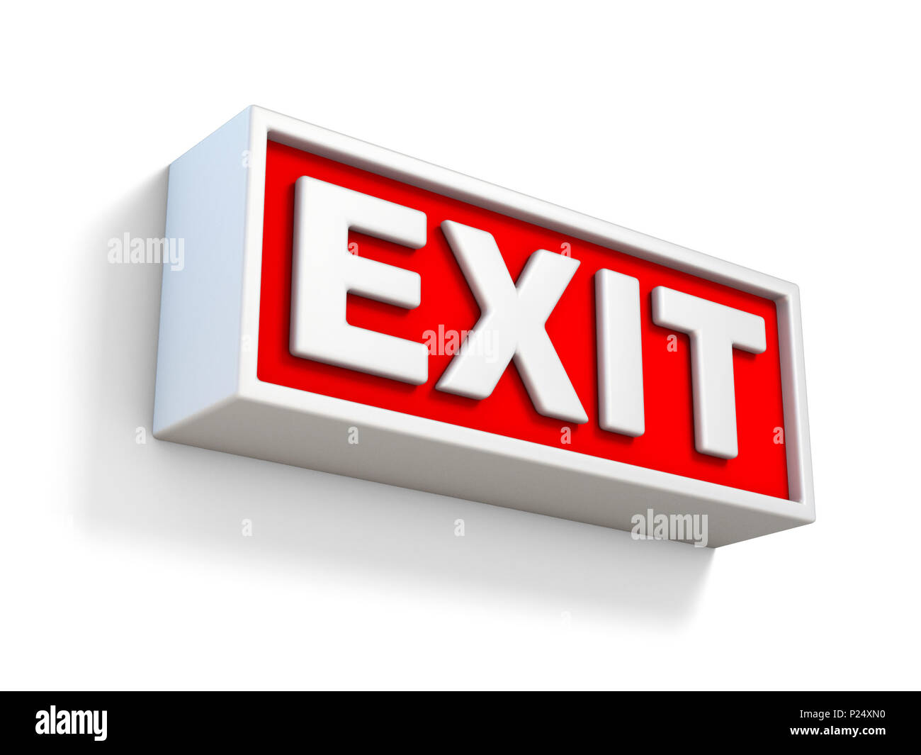 Red EXIT sign on white wall 3D rendering illustration isolated on white ...