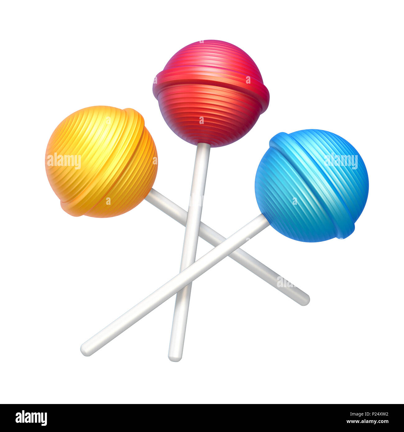 Three sweet lollipops 3D rendering illustration isolated on white ...