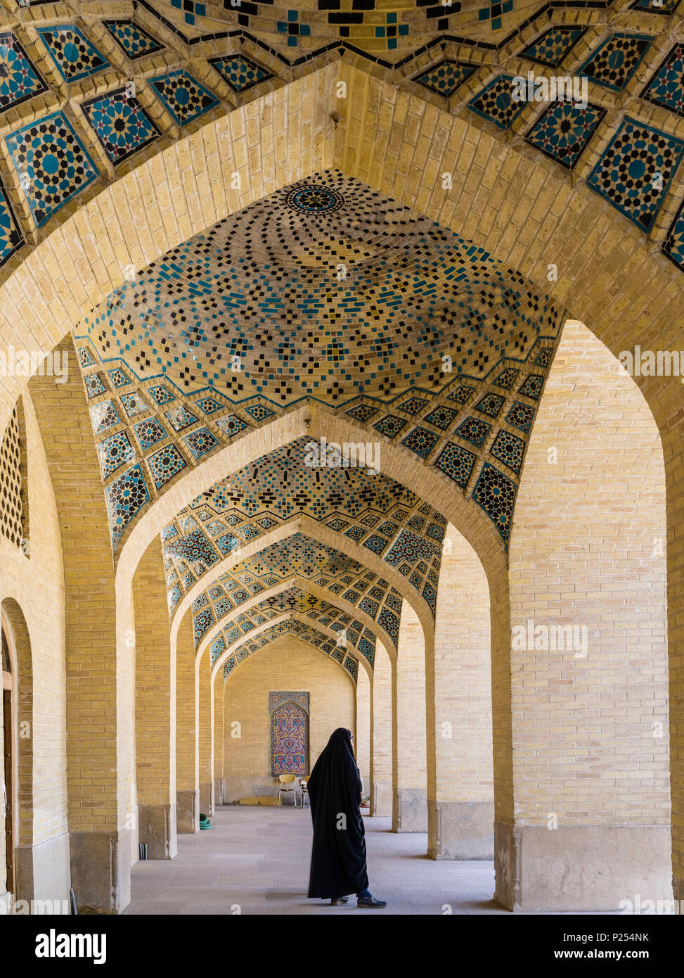 Arcades in the inner courtyard of Nasir-ol-Molk Mosque in Shiraz Stock ...