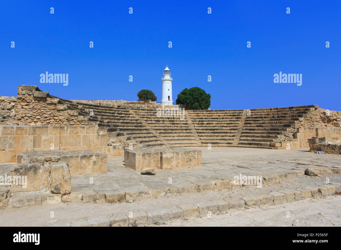 Odeon theater (2nd Century AD - 1200 seats) and lighthouse at the ...