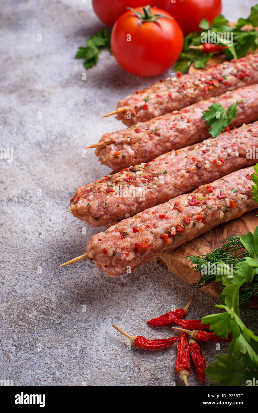 Minced meat skewers lula kebab Stock Photo - Alamy