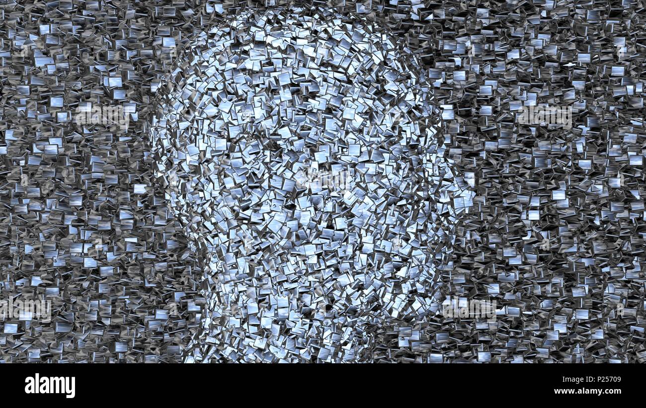 Face made of shiny metal cubes.Side View cubic background. 3d render ...