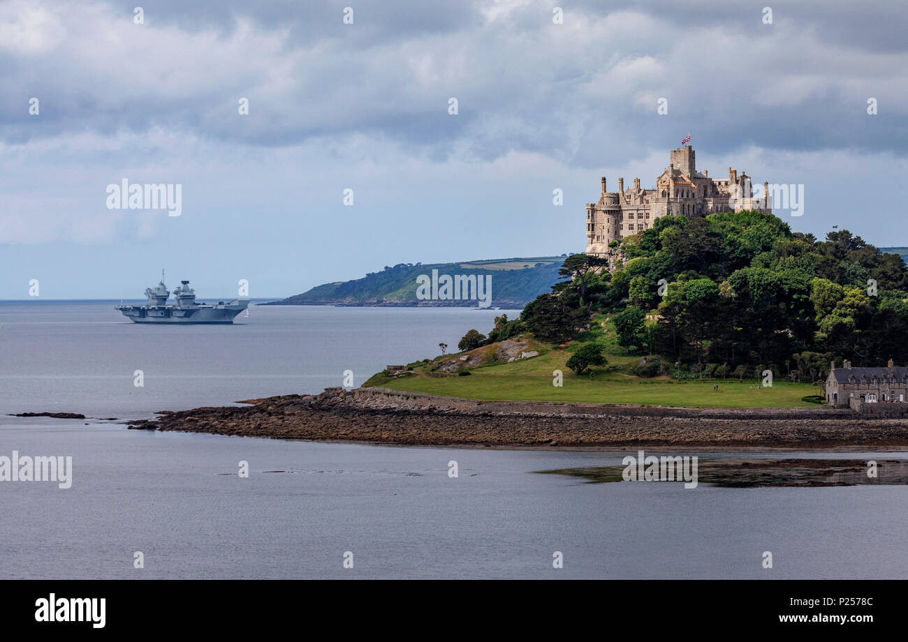 Aircraft carrier HMS Queen Elizabeth visits Penzance in Mount's Bay ...