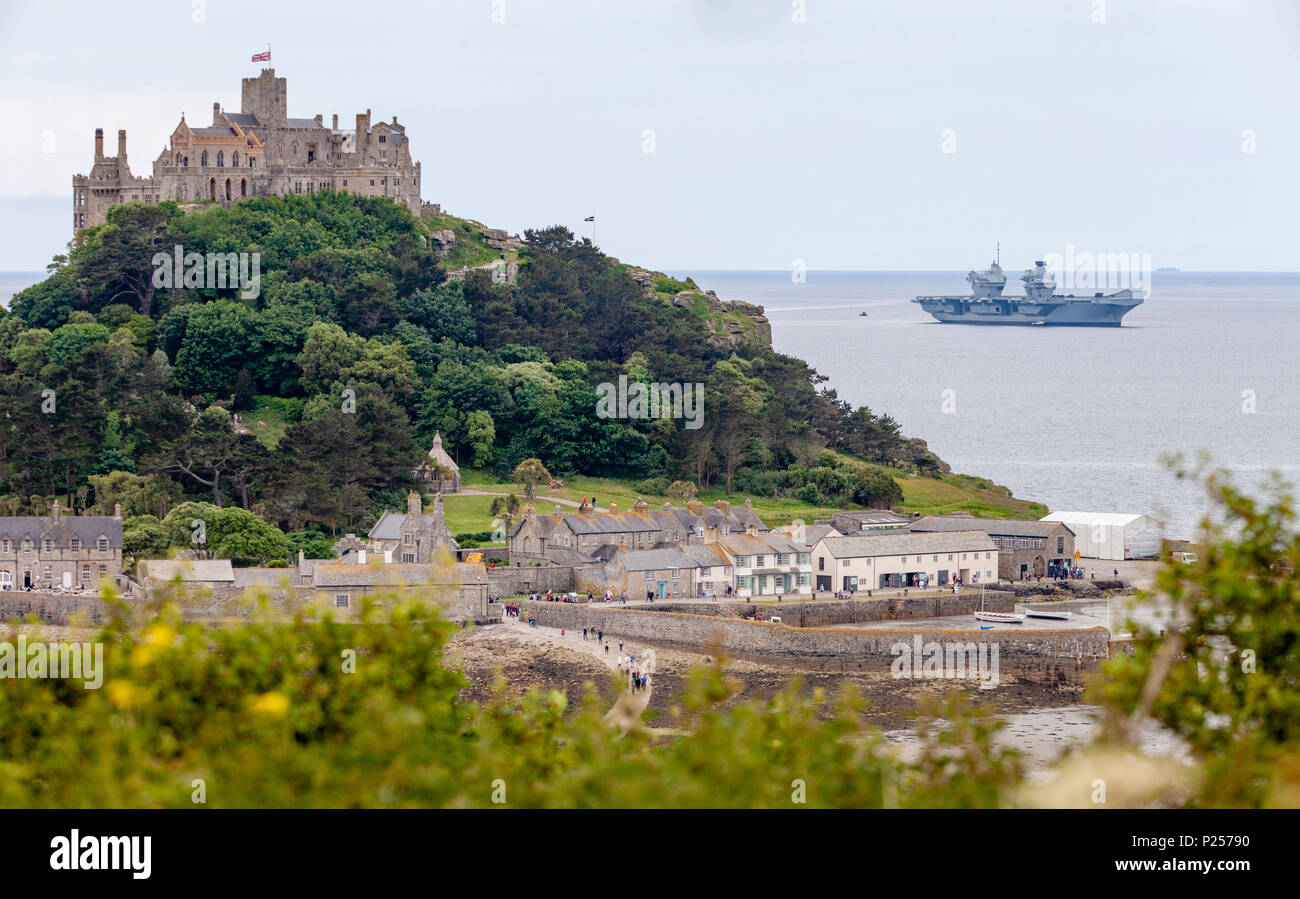 Aircraft carrier HMS Queen Elizabeth visits Penzance in Mount's Bay ...