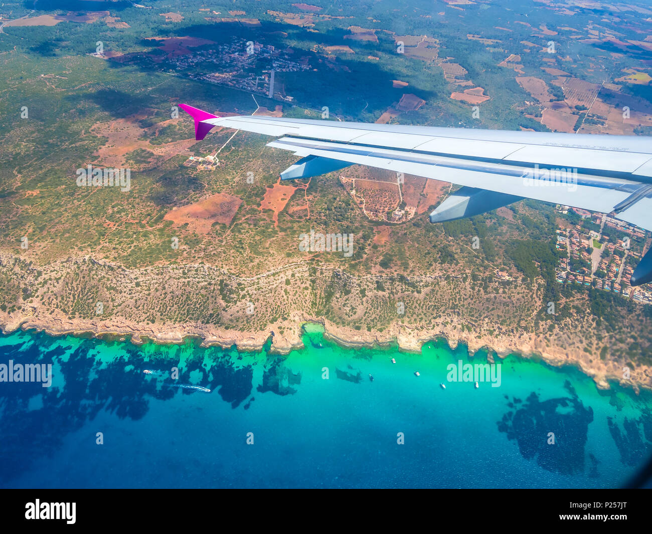 Aerial view of the coastline in Palma de Mallorca island from the ...
