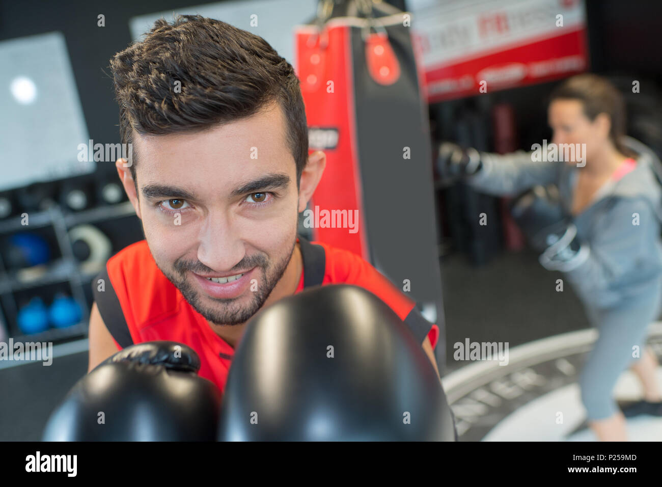 handsome masculine athlete boxer training with fitness group Stock ...