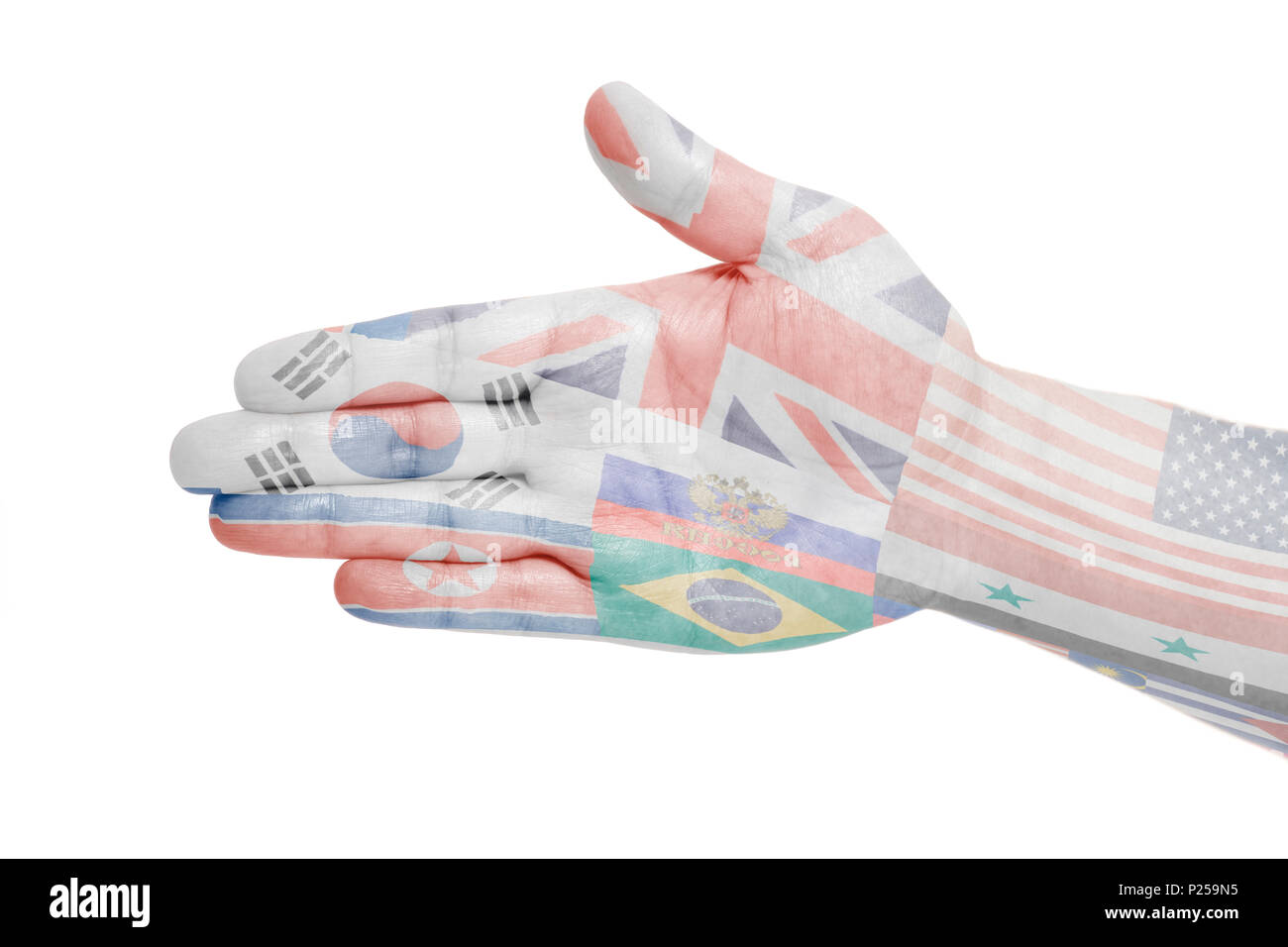 Man hand sign with Flags all countries of world isolated on white ...