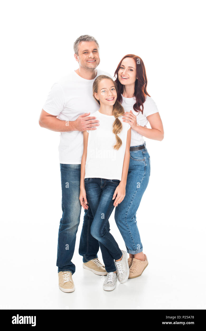 happy family hugging together, isolated on white Stock Photo - Alamy