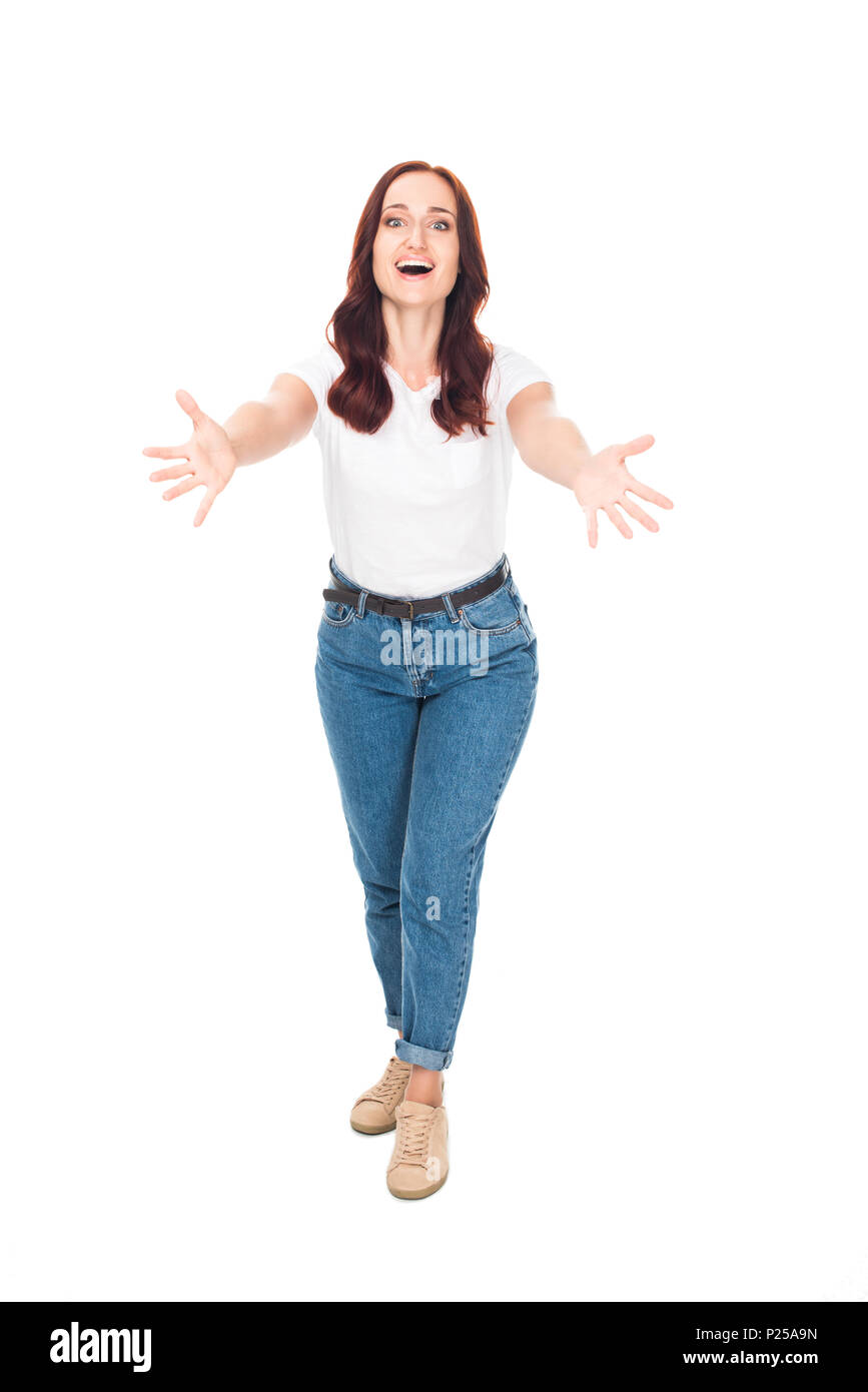 Excited girl in jeans hi-res stock photography and images - Alamy