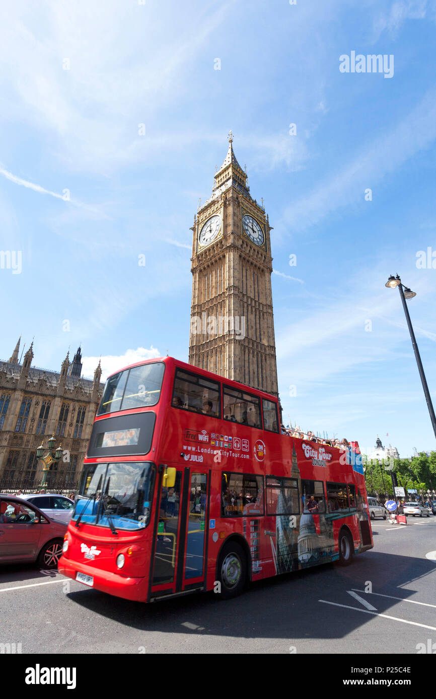 Big Ben clock tower with a touristic bus, Westminster, London, Great ...