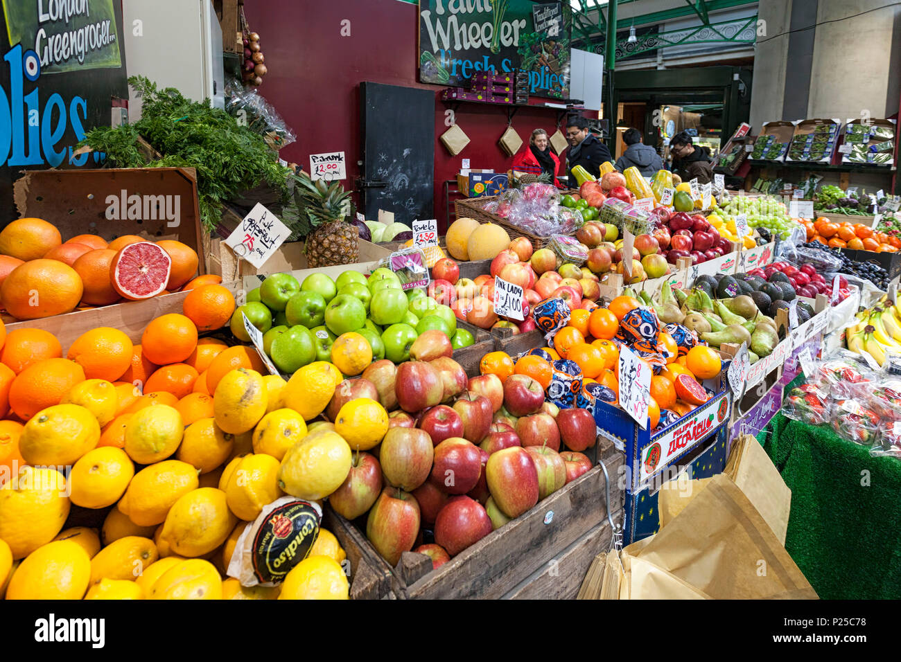 Fruit stand at Borough Market, London, Great Britain, UK Stock Photo ...