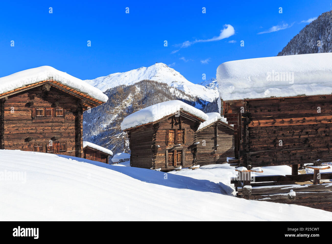 Traditional walser houses of the village of Blatten. Zermatt, Canton of ...