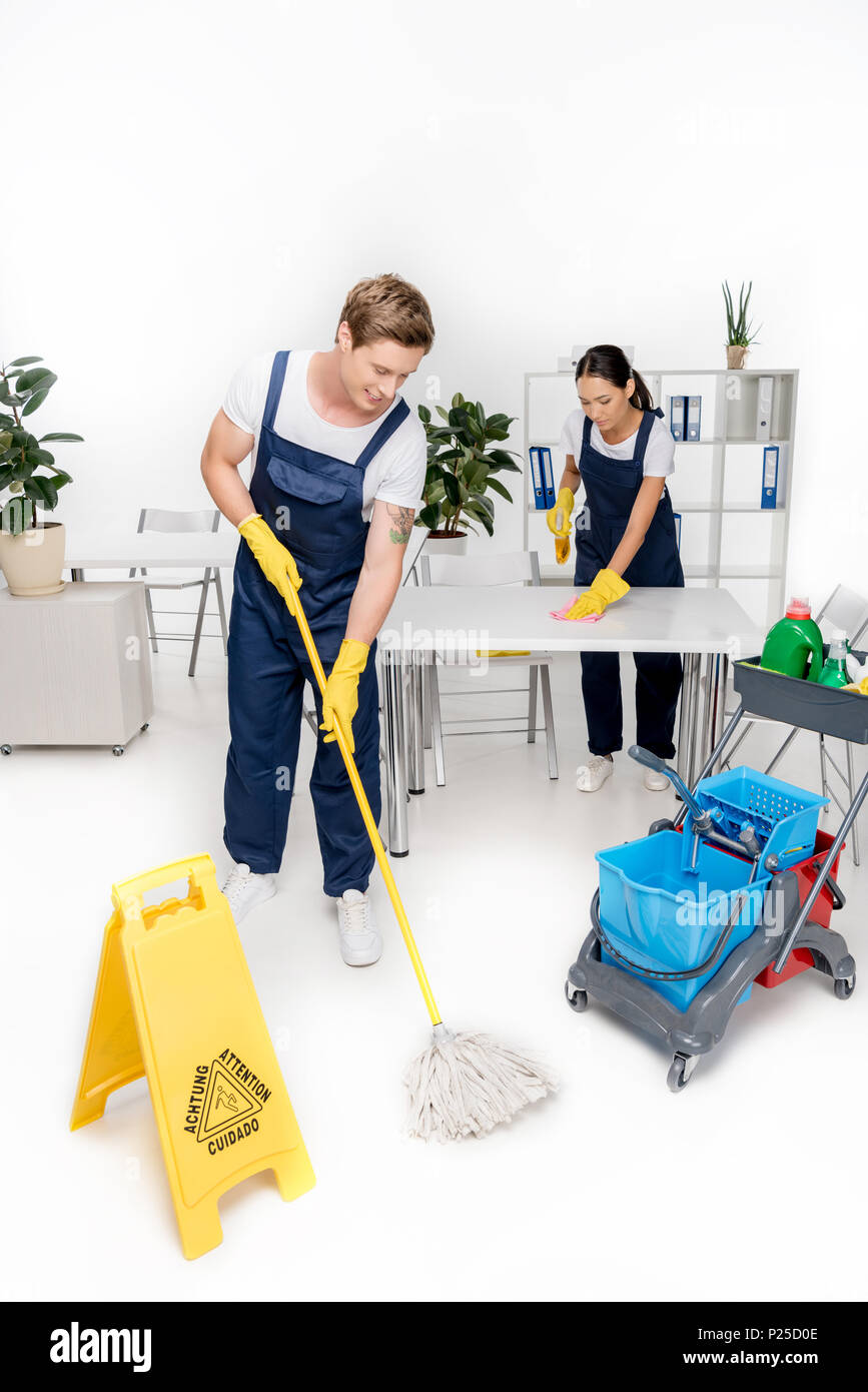 professional young smiling multiethnic cleaners working together Stock ...