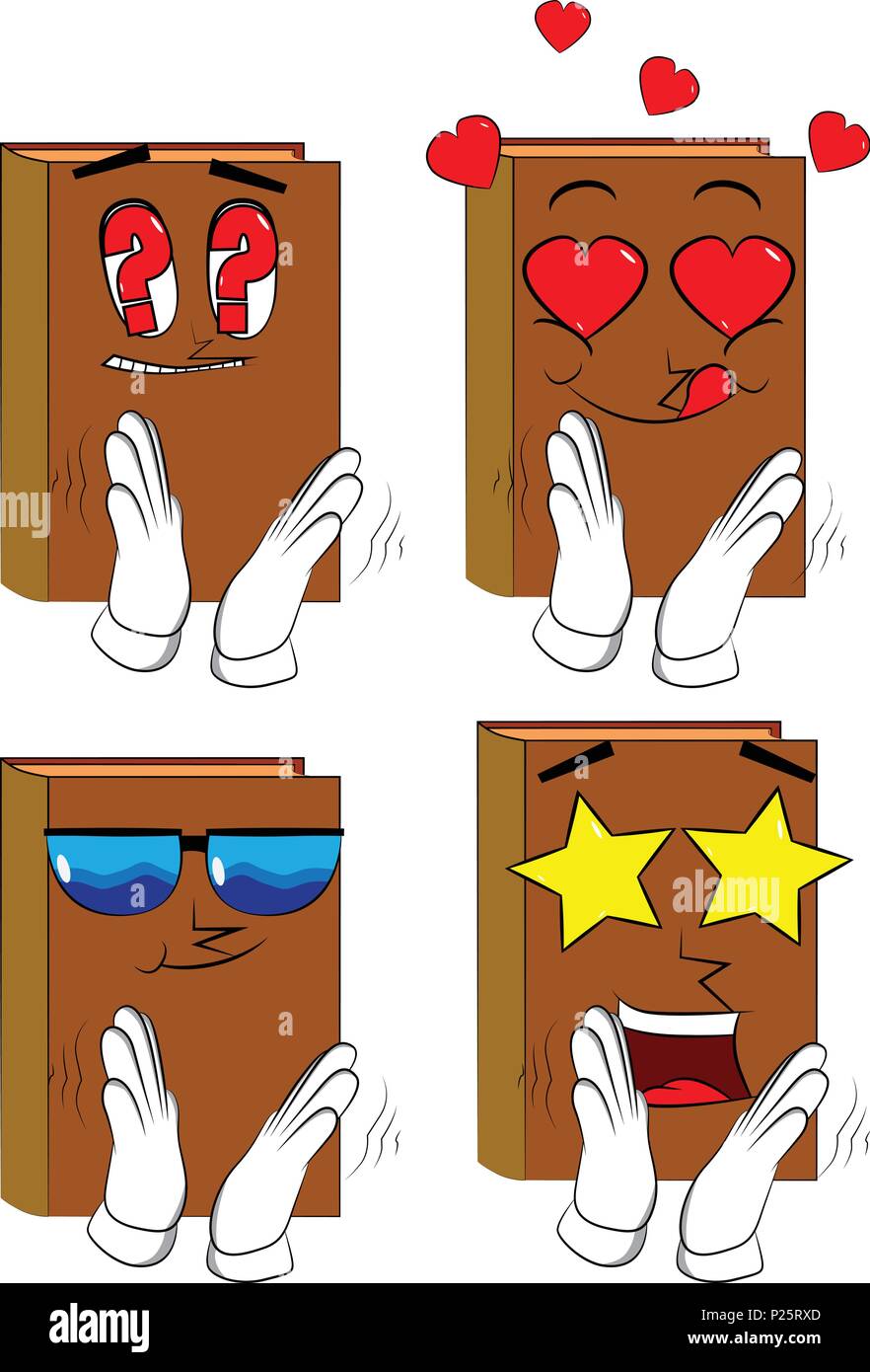 Books with clapping hands. Cartoon book collection with various faces ...