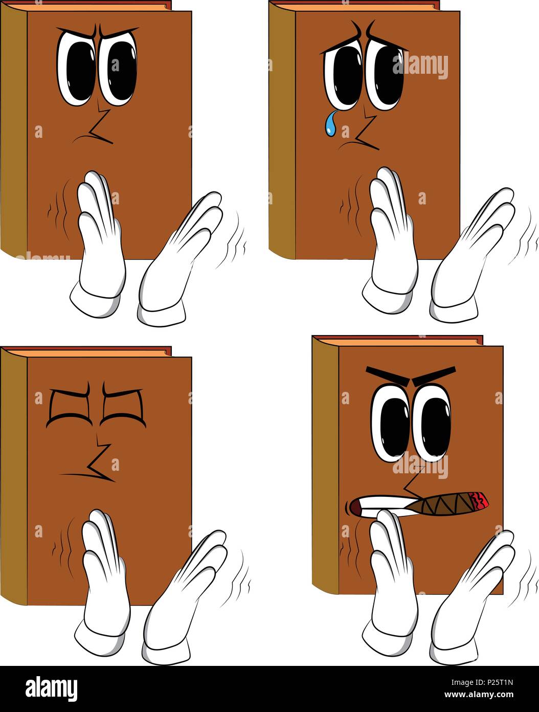 Books with clapping hands. Cartoon book collection with angry and sad ...
