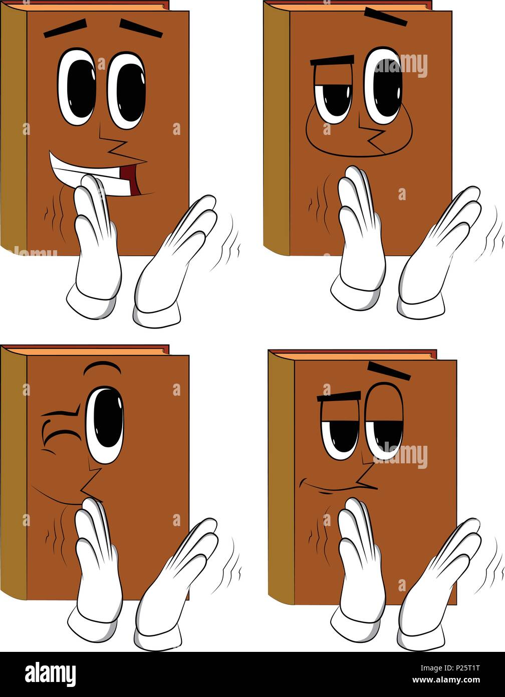 Books with clapping hands. Cartoon book collection with happy faces ...