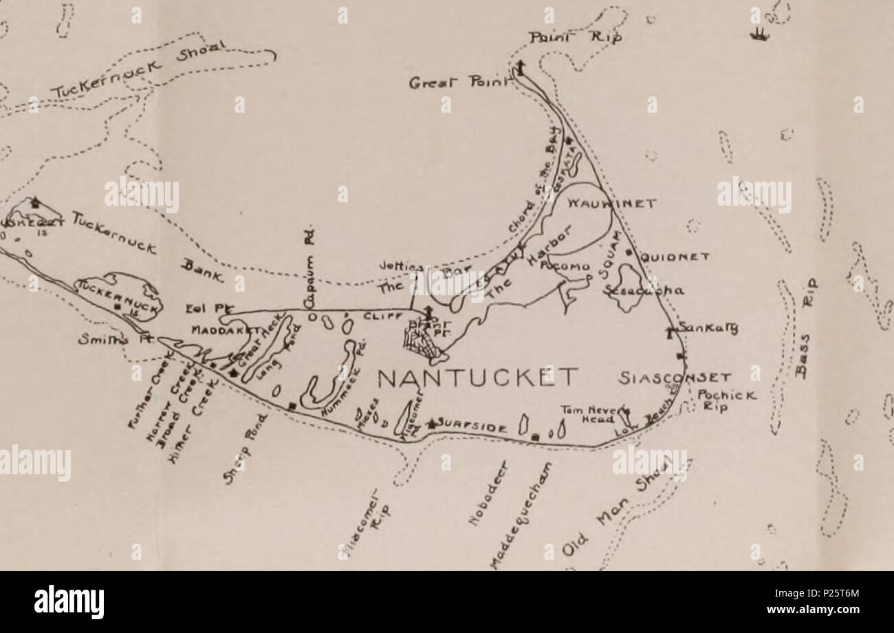 . Map of Nantucket Island . Map page - wrecks around Nantucket . 1915 2 ...