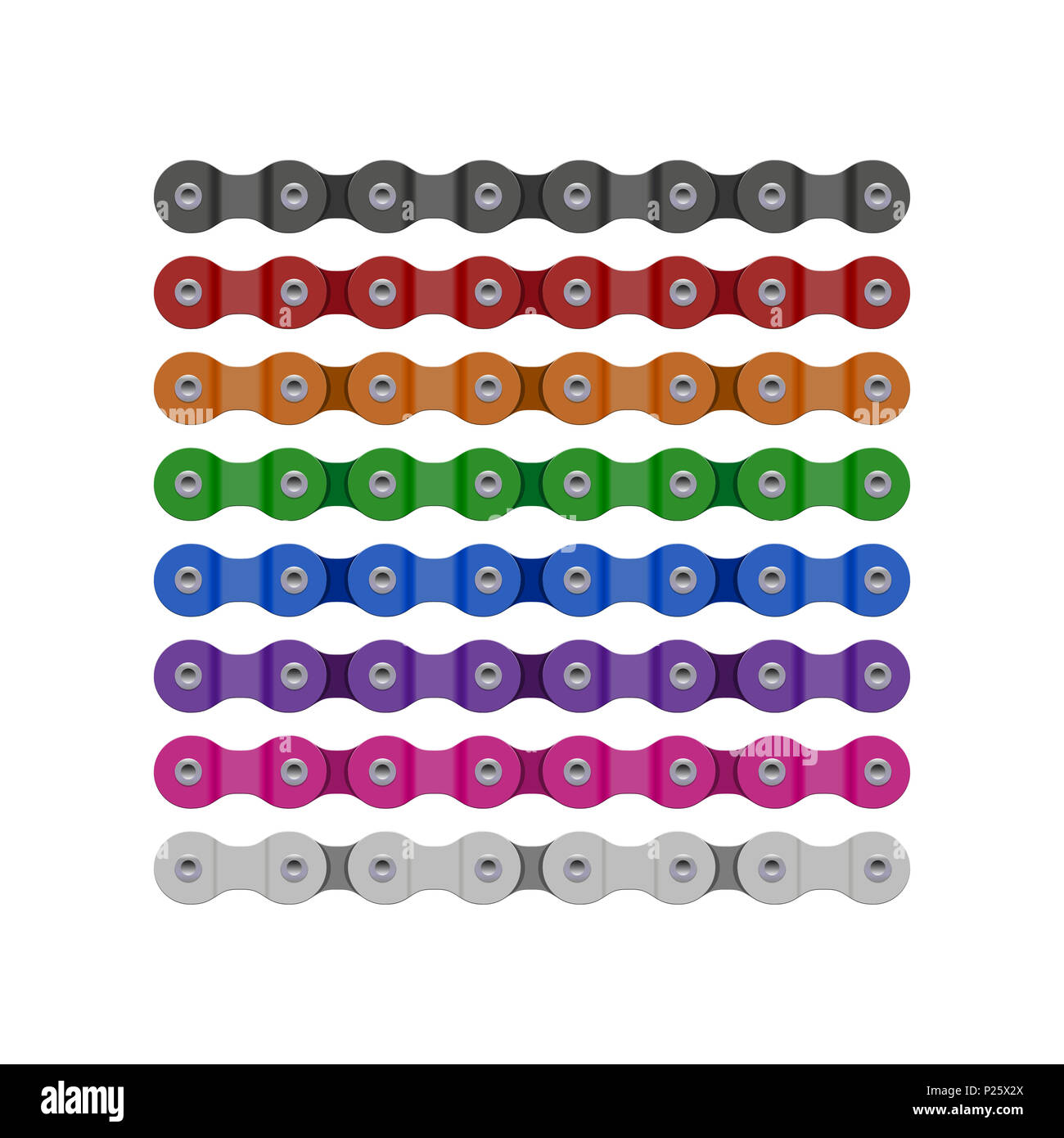 Multicolored Bike or Bicycle Chain Segments. Realistic Detailed Bike ...