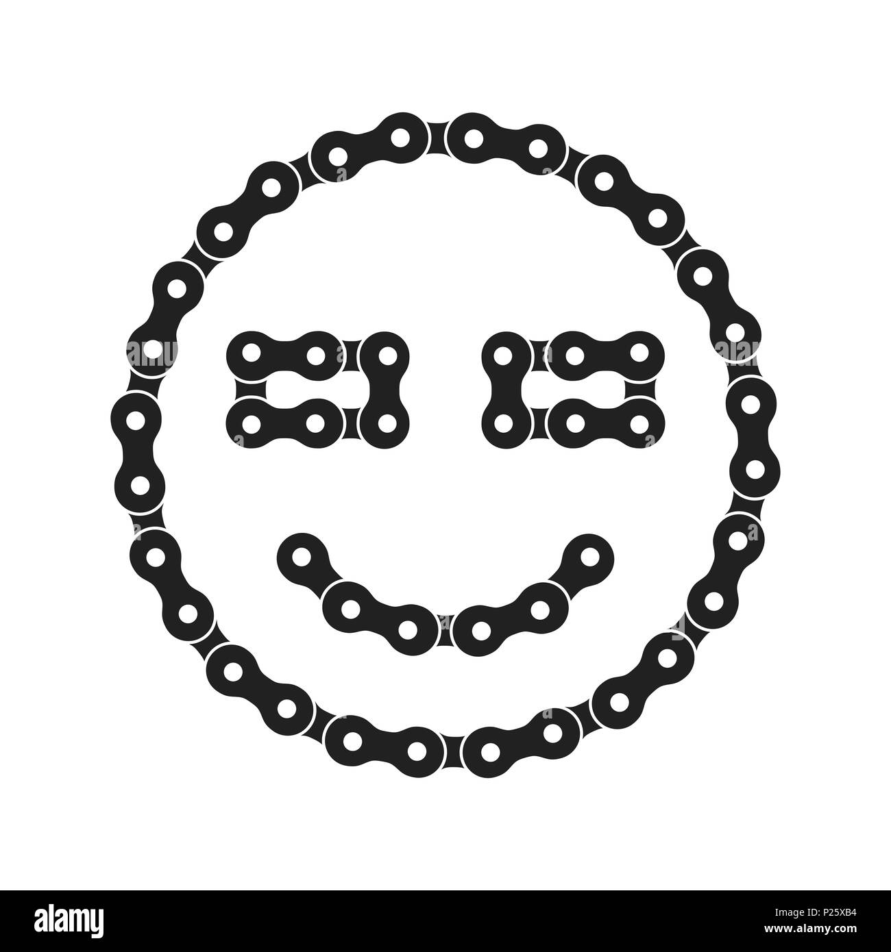 Smile, Smiling Emoji Icon Made of Bike or Bicycle Chain. Monochrome ...