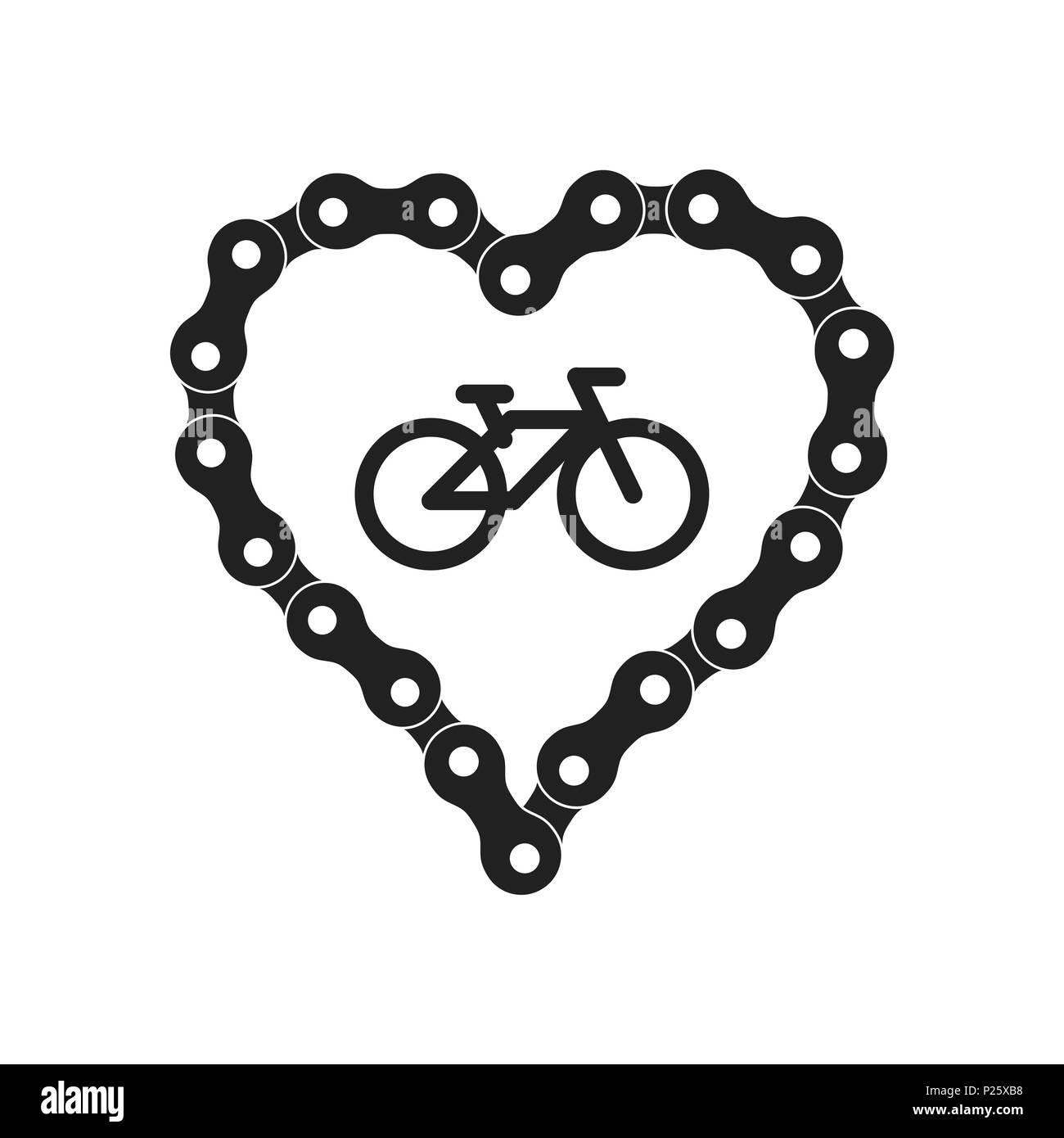 Heart Made of Bike or Bicycle Chain. Flat Monochrome Bike Chain. Black ...