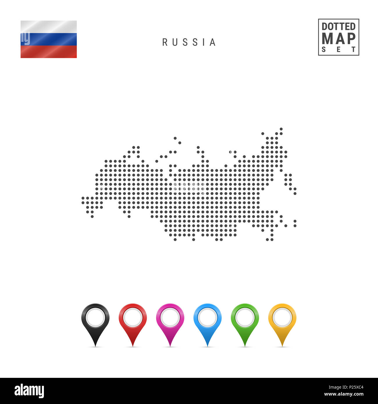 Dotted Map of Russia. Simple Silhouette of Russia. The National flag of ...