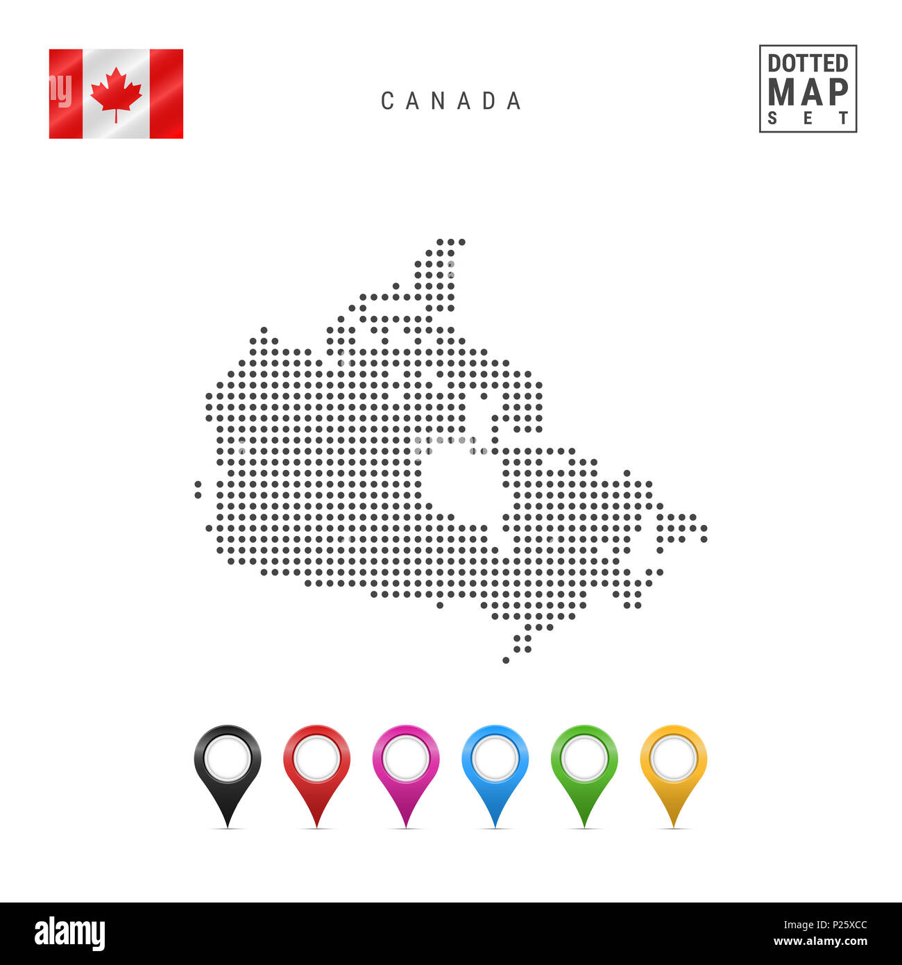 Dotted Map of Canada. Simple Silhouette of Canada. The National Flag of ...