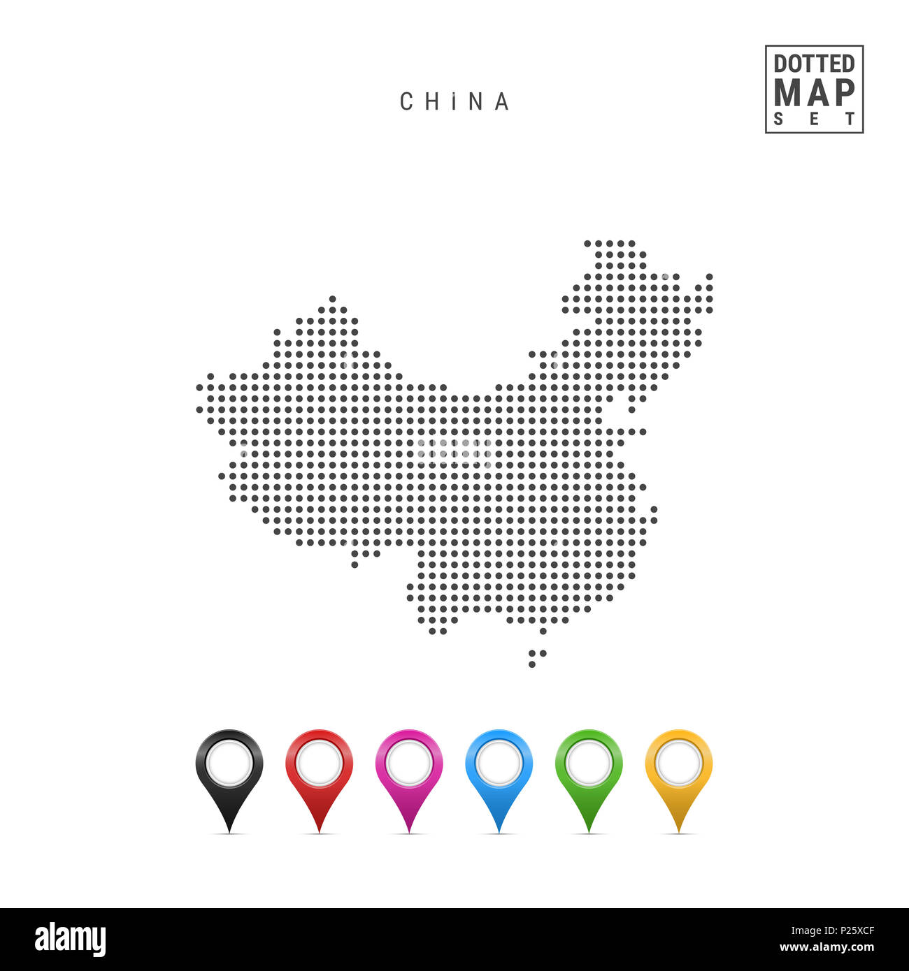 Dotted Map of China. Simple Silhouette of China. Set of Multicolored ...