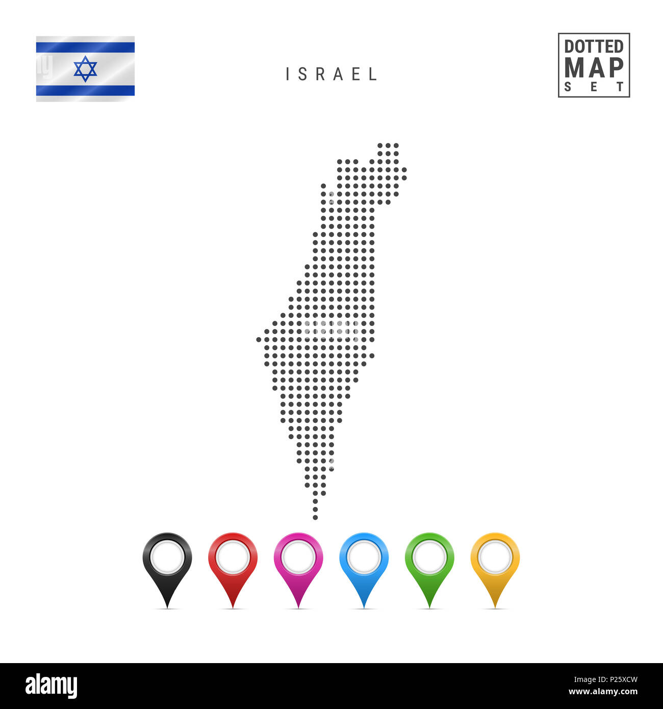 Dotted Map of Israel. Simple Silhouette of Israel. The National Flag of ...