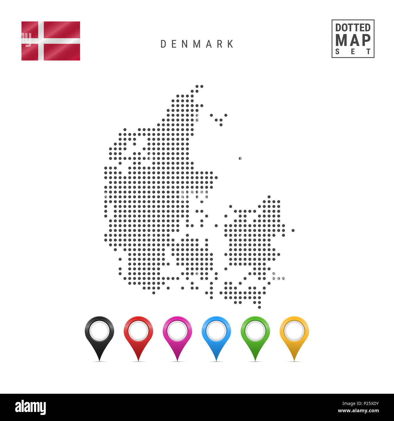 Dotted Map of Denmark. Simple Silhouette of Denmark. The National Flag ...