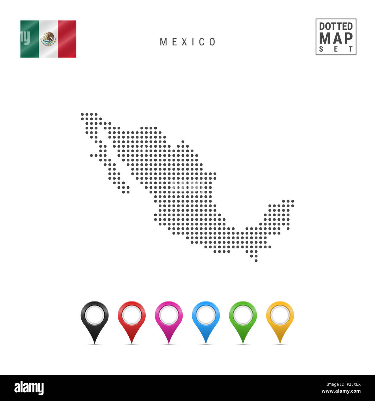 Dotted Map of Mexico. Simple Silhouette of Mexico. The National Flag of ...