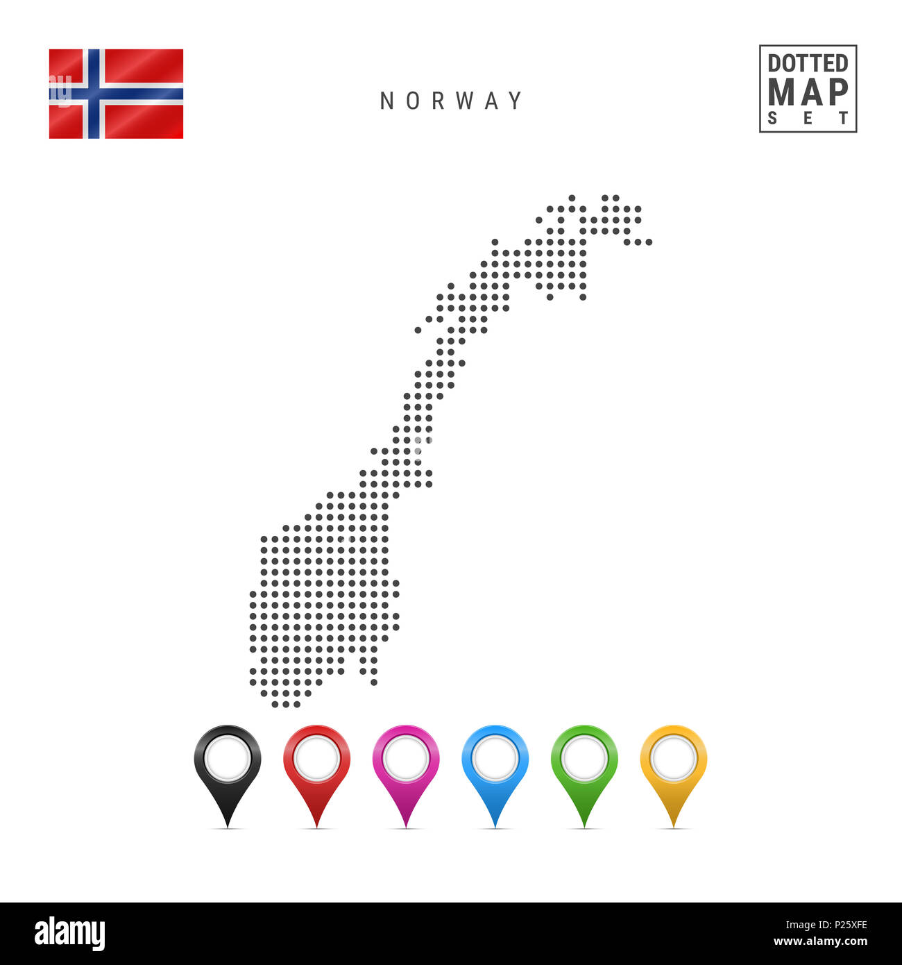 Dotted Map of Norway. Simple Silhouette of Norway. The National Flag of ...