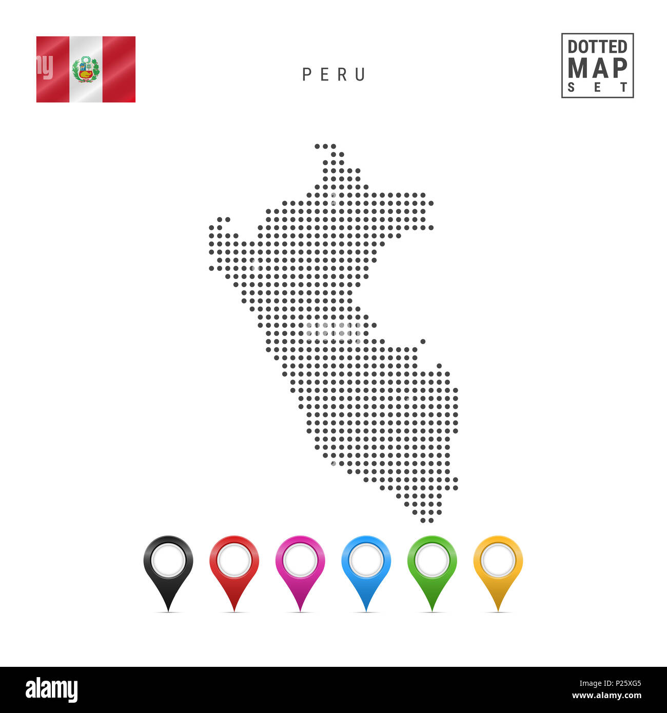 Dotted Map of Peru. Simple Silhouette of Peru. The National Flag of ...