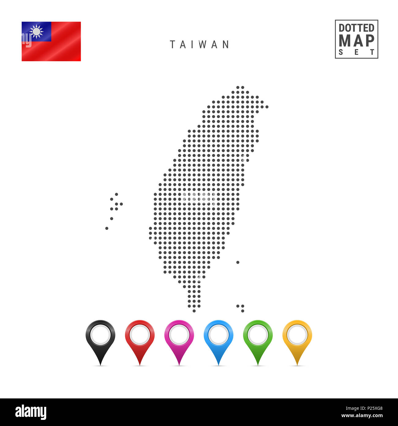 Dotted Map of Taiwan. Simple Silhouette of Taiwan. The National Flag of ...