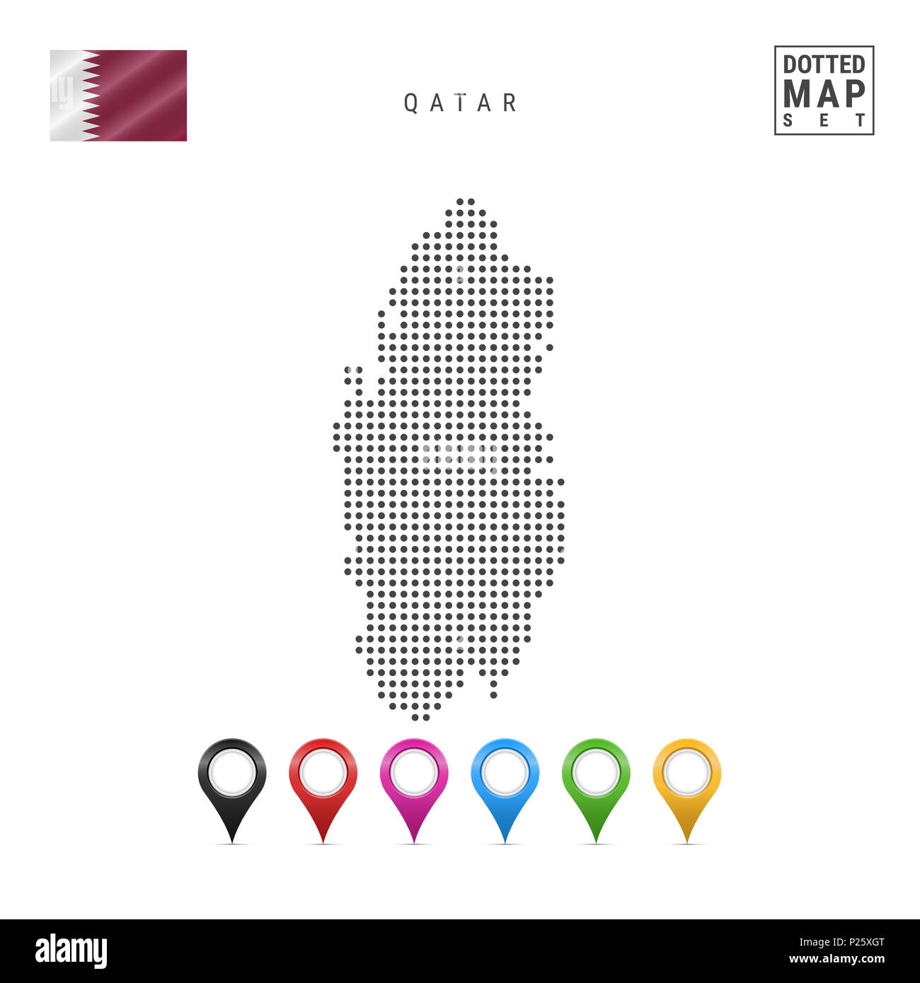 Dotted Map of Qatar. Simple Silhouette of Qatar. The National Flag of ...