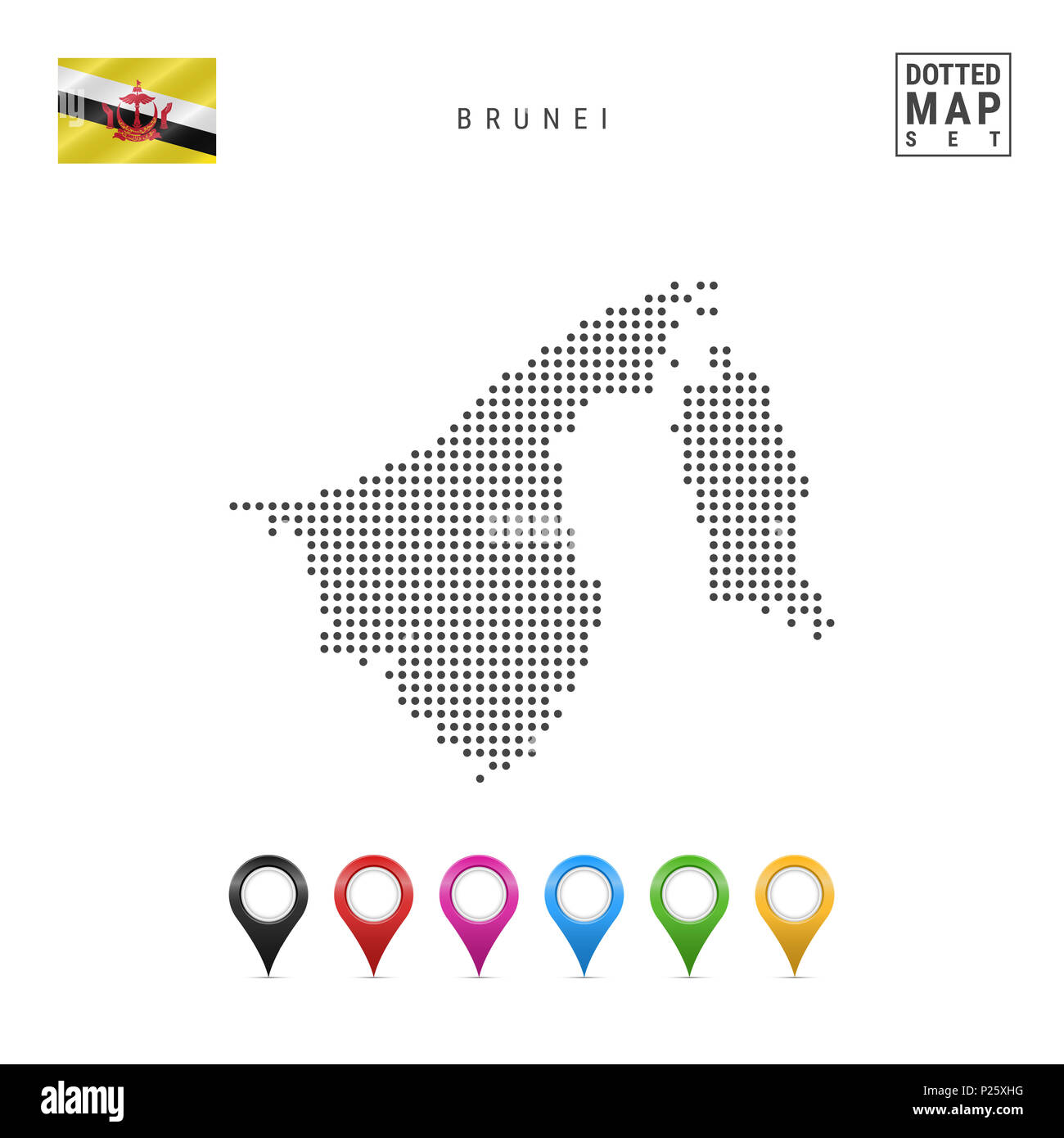 Dotted Map of Brunei. Simple Silhouette of Brunei. The National Flag of ...