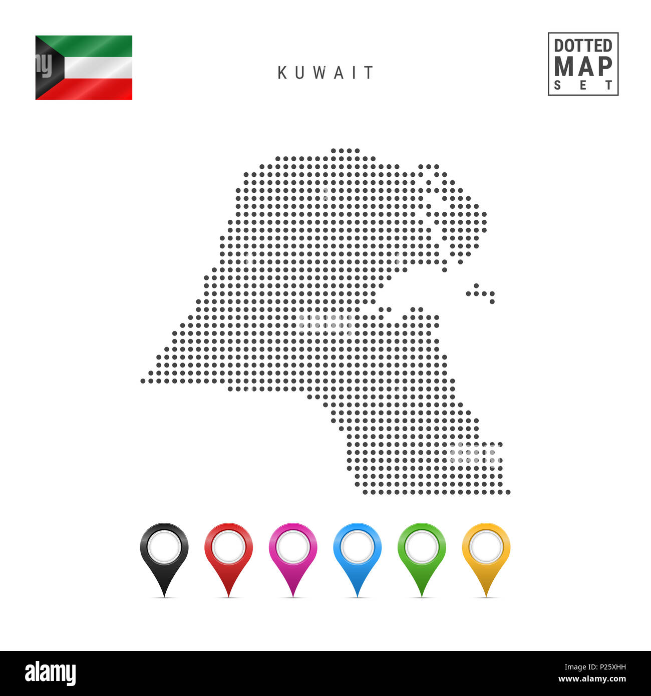 Dotted Map of Kuwait. Simple Silhouette of Kuwait. The National Flag of ...