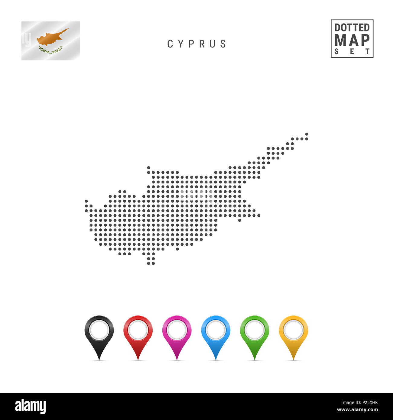 Dotted Map of Cyprus. Simple Silhouette of Cyprus. The National Flag of ...