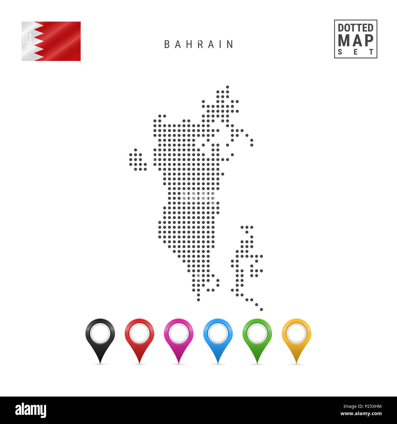Dotted Map of Bahrain. Simple Silhouette of Bahrain. The National Flag ...