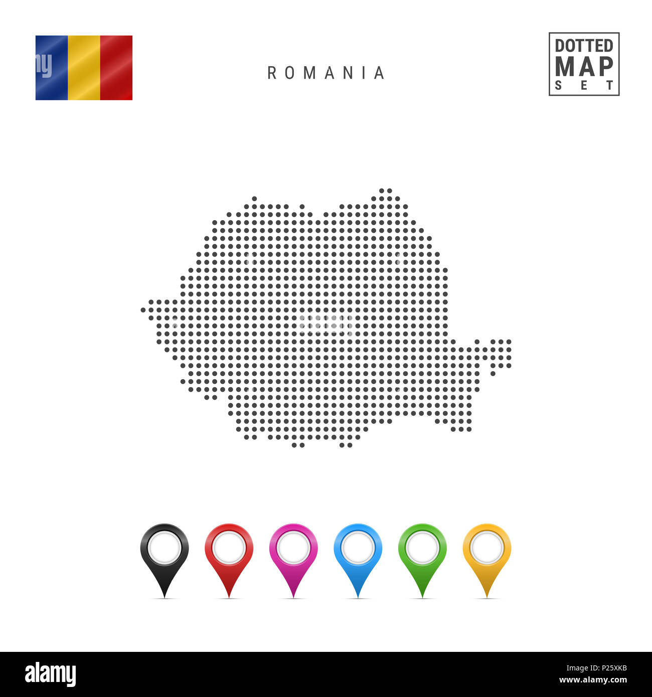 Dotted Map of Romania. Simple Silhouette of Romania. The National Flag ...