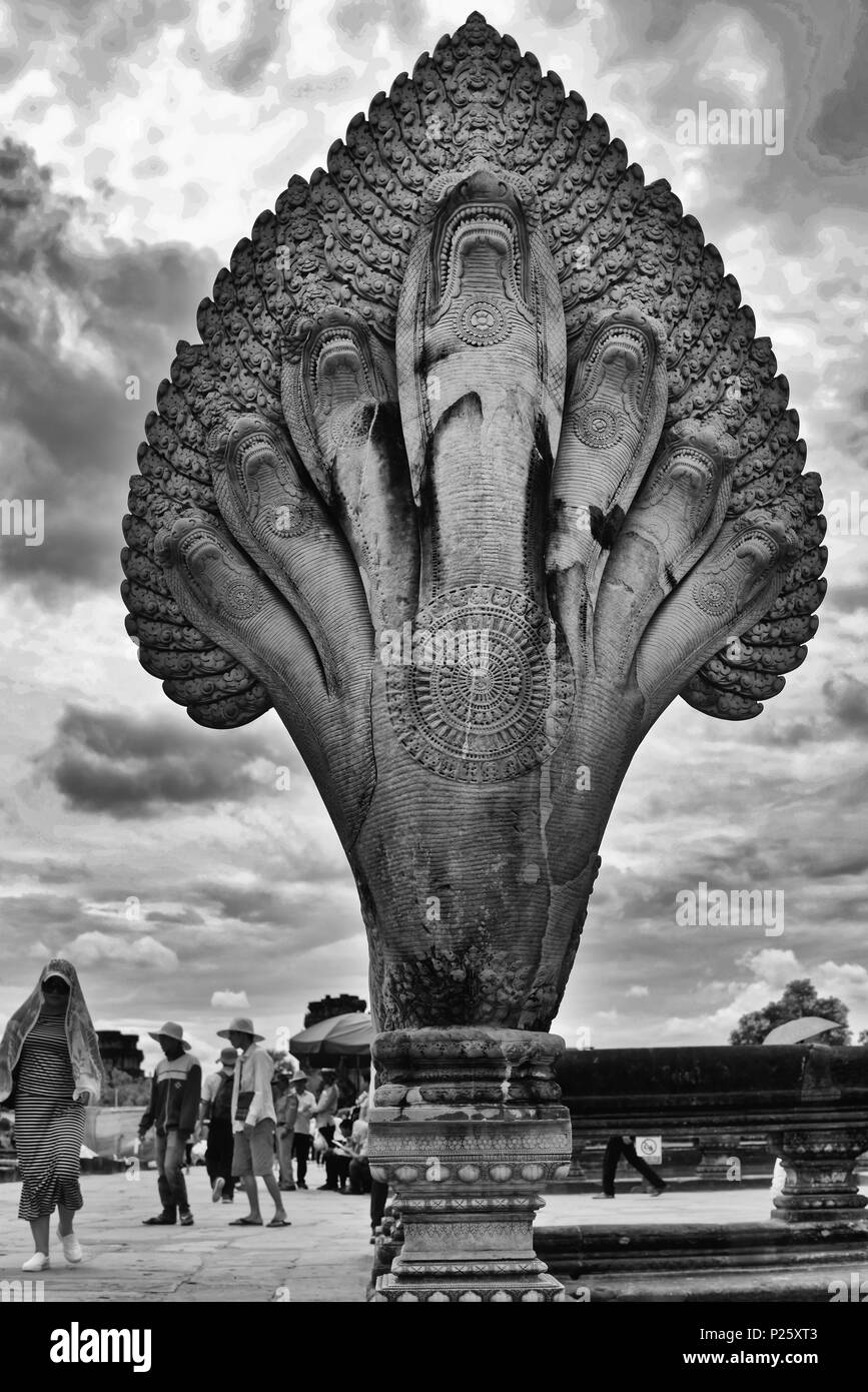 Angkor Wat entrance path to the temples with seven headed Naga Stock ...
