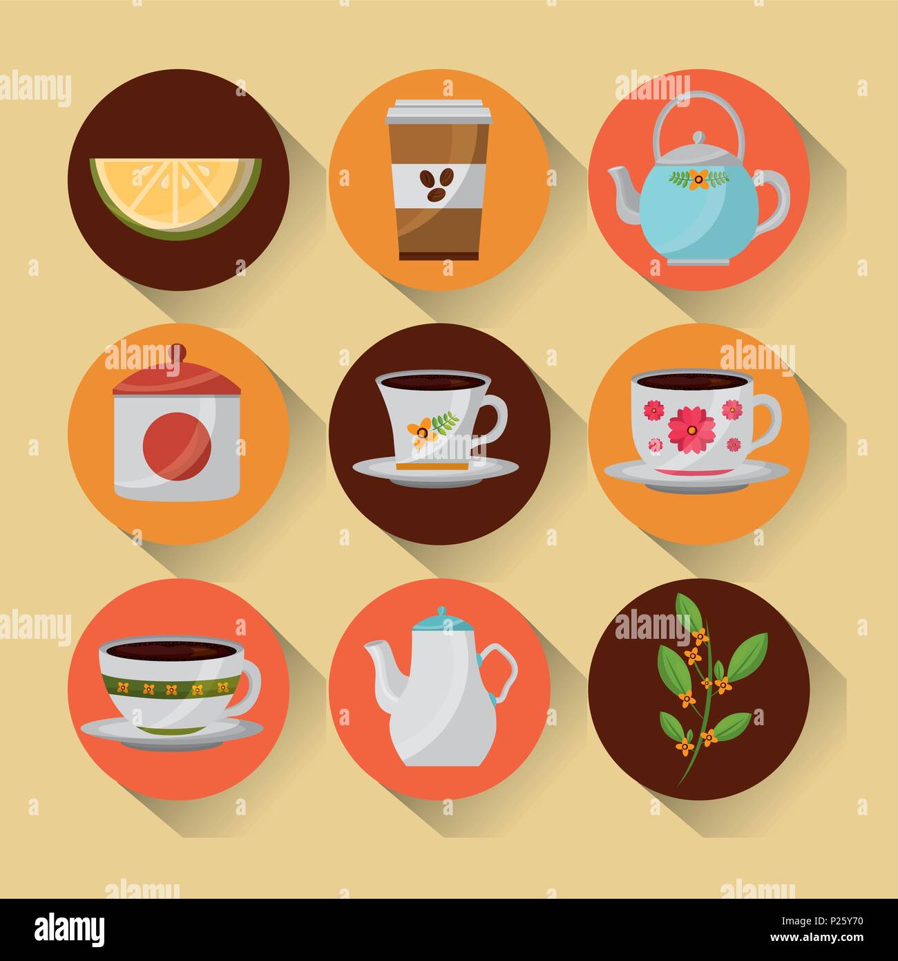 coffee and tea time set teapot coffee maker cups Stock Vector Image ...