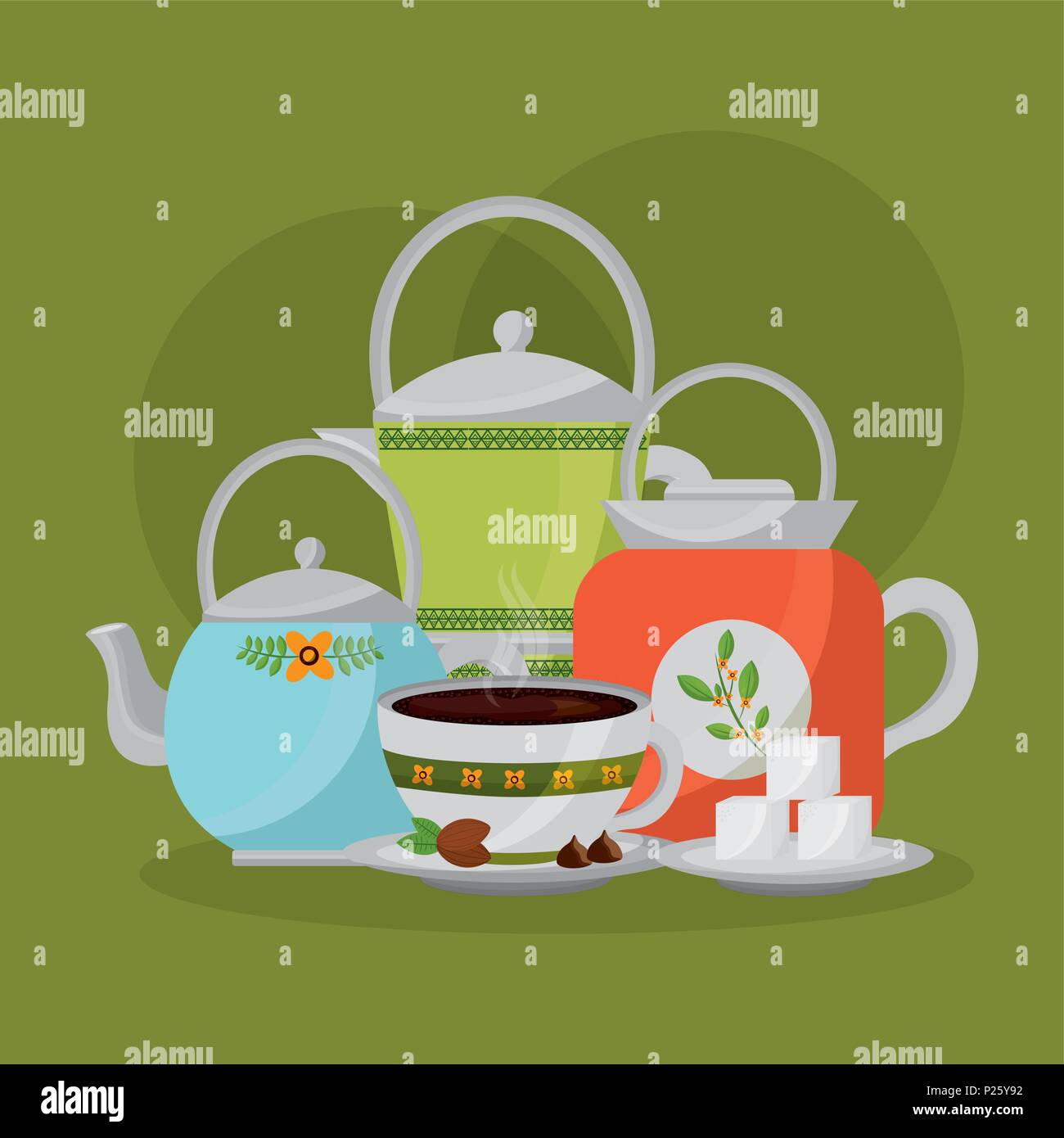 collection teapots and coffee maker cup sugar Stock Vector Image & Art ...