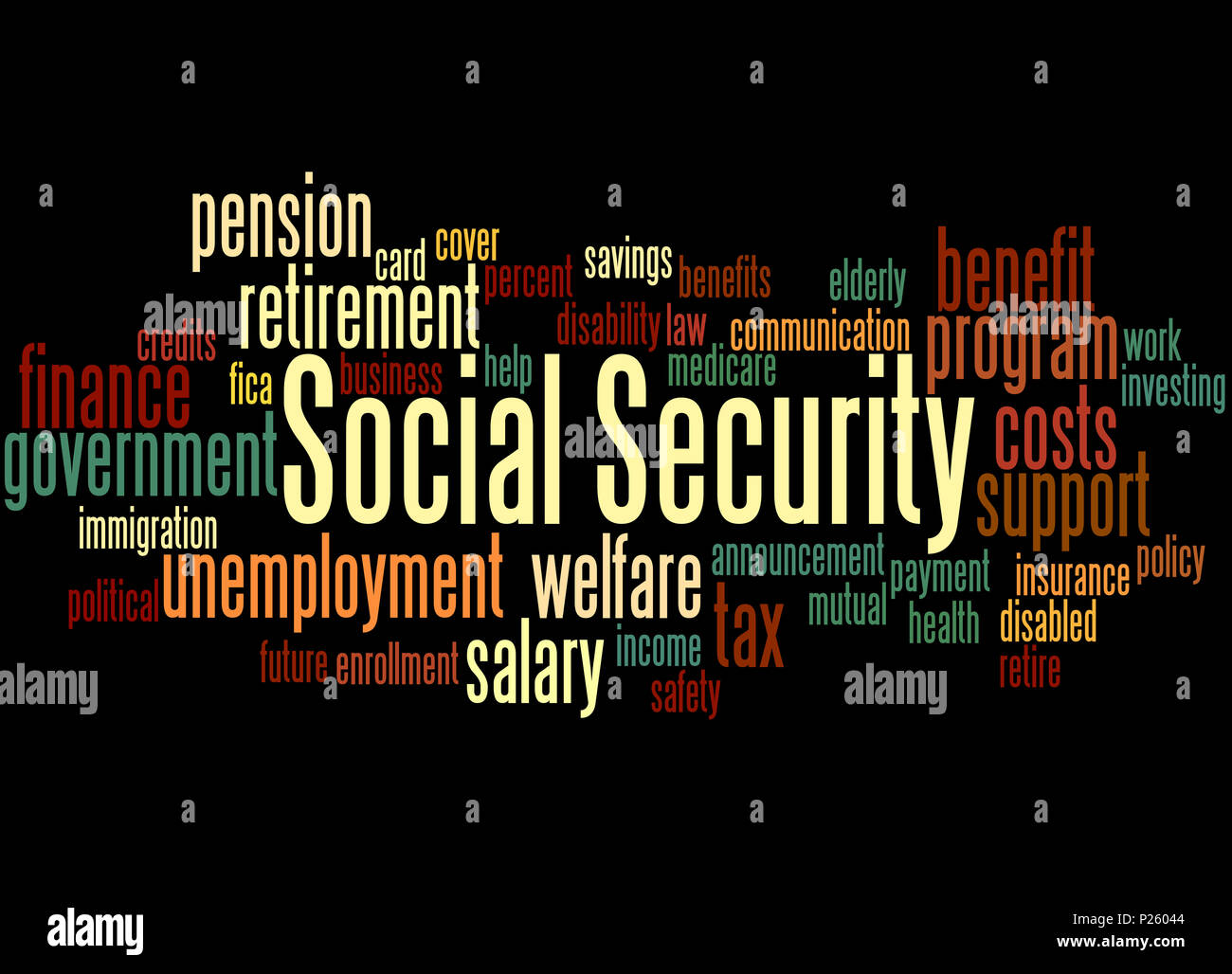 Social Security, word cloud concept on black background Stock Photo - Alamy
