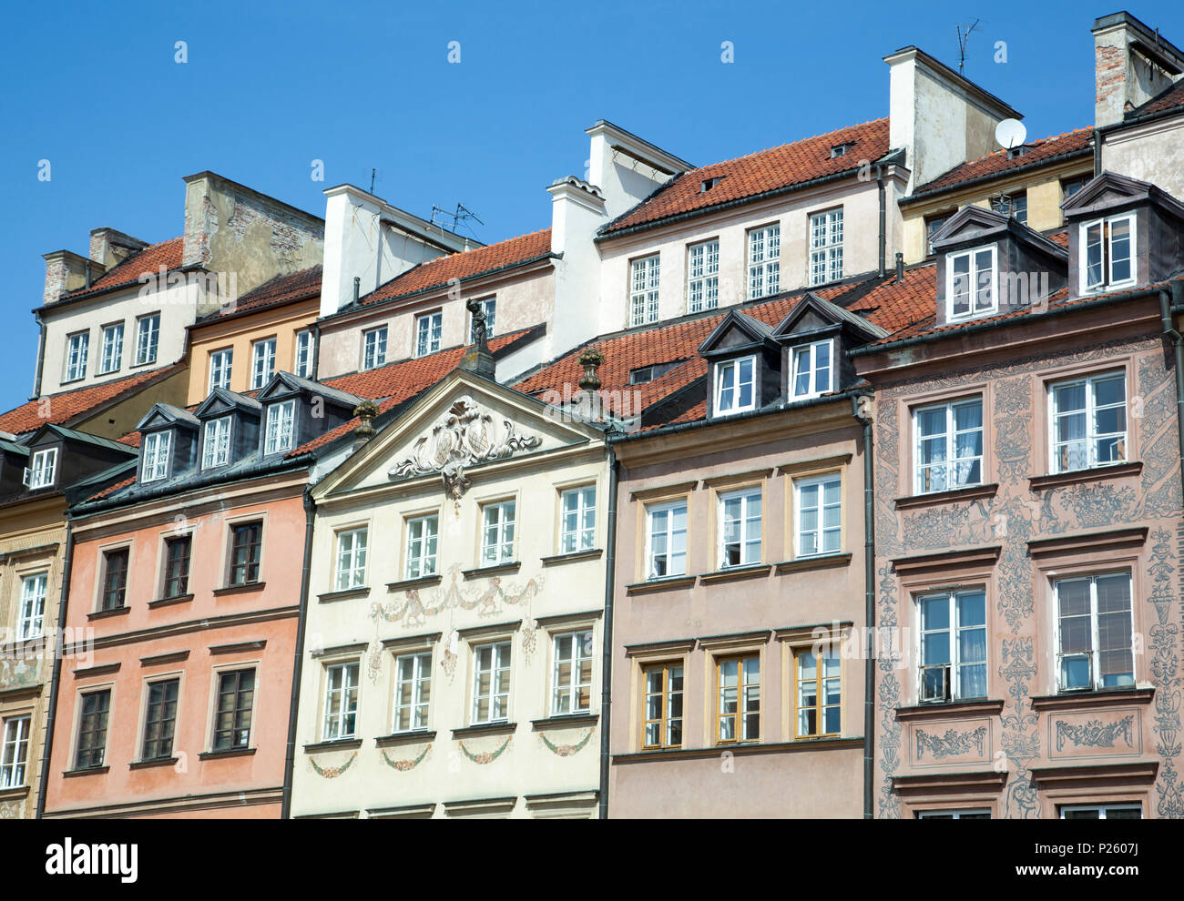 Houses of Warsaw old town that was completely rebuilt after WWII ...